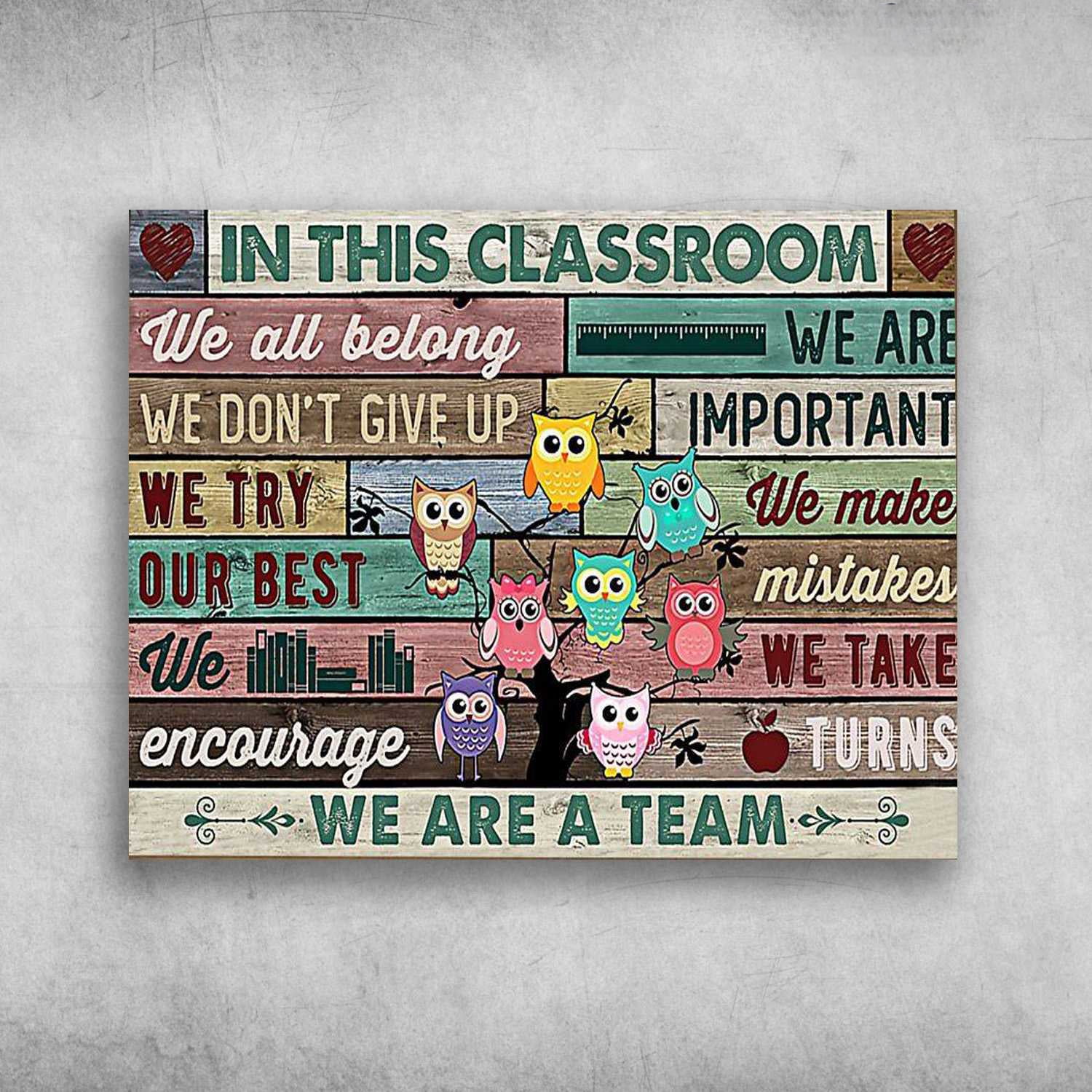 Owl Class, Classroom Poster, In This Classroom, We All Belong, We Don't ...