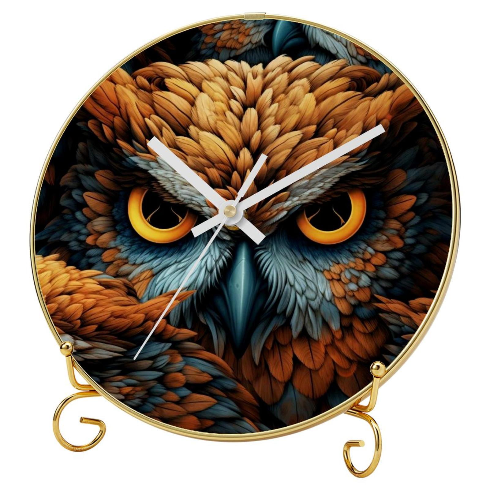 Owl Classic Round Wall Clock with Hooks and Gold Stand - Silent Non ...