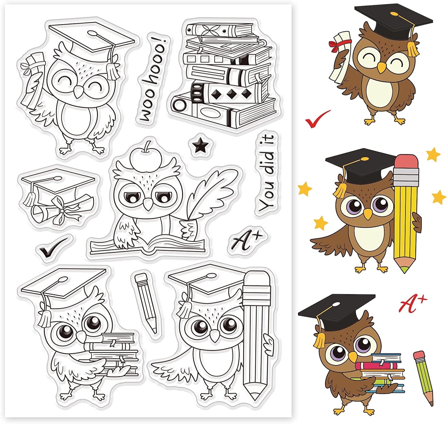 Owl Clear Stamp Book Graduation Hat You Did It Silicone Stamp Cards ...