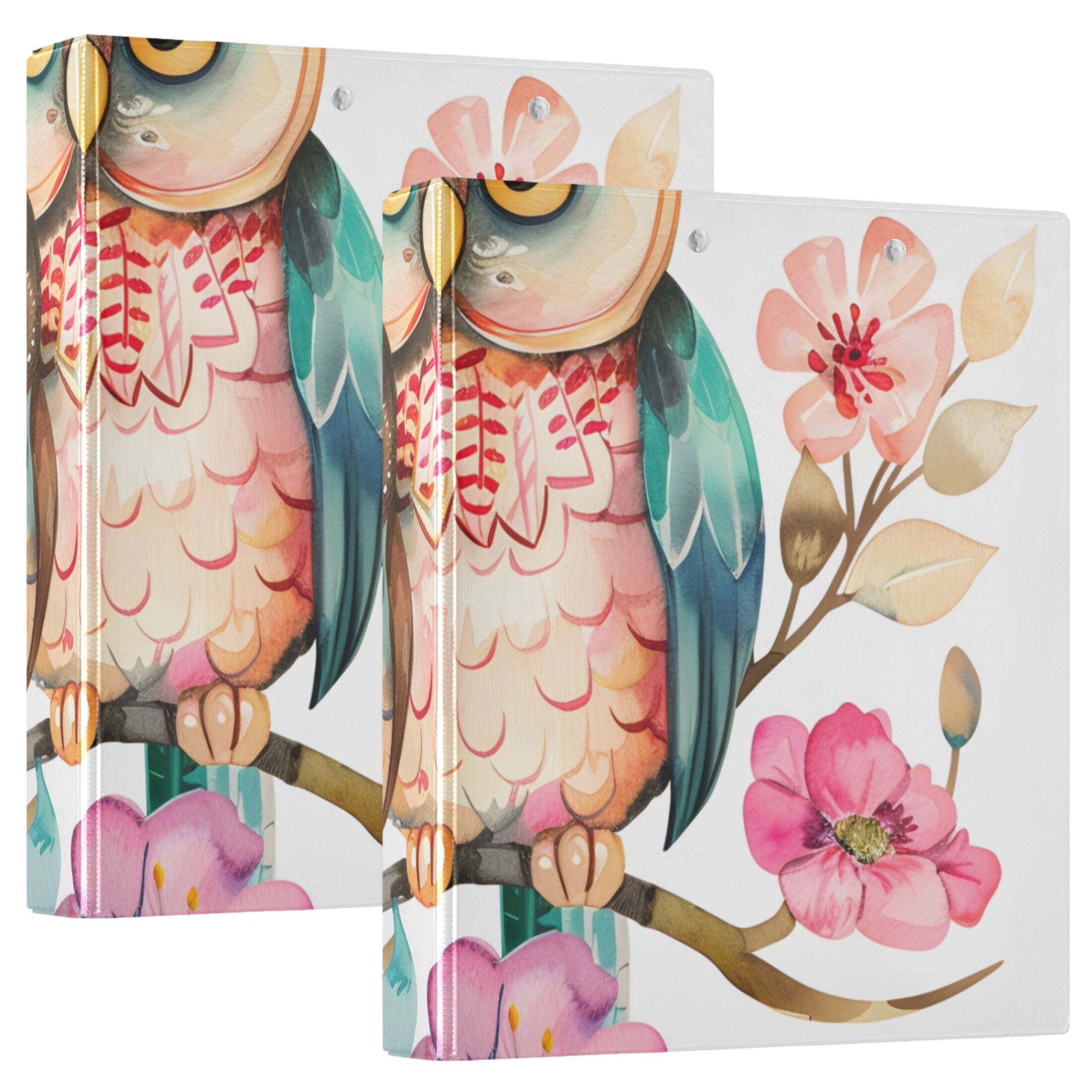 Owl Couple Flowers 3 Ring Binders 1.5 inch Hardcover File Folders with ...