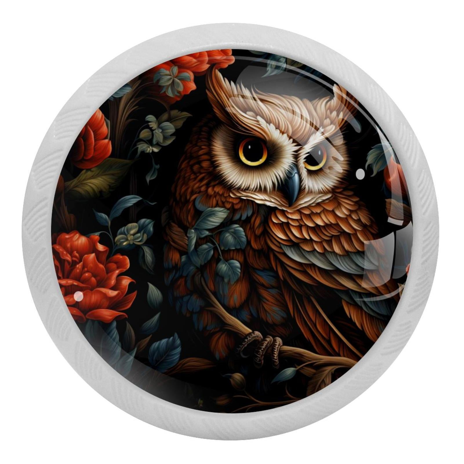 Owl Crystal Knobs with Screws - 4-Pack Round Fluorescent Drawer Pulls ...