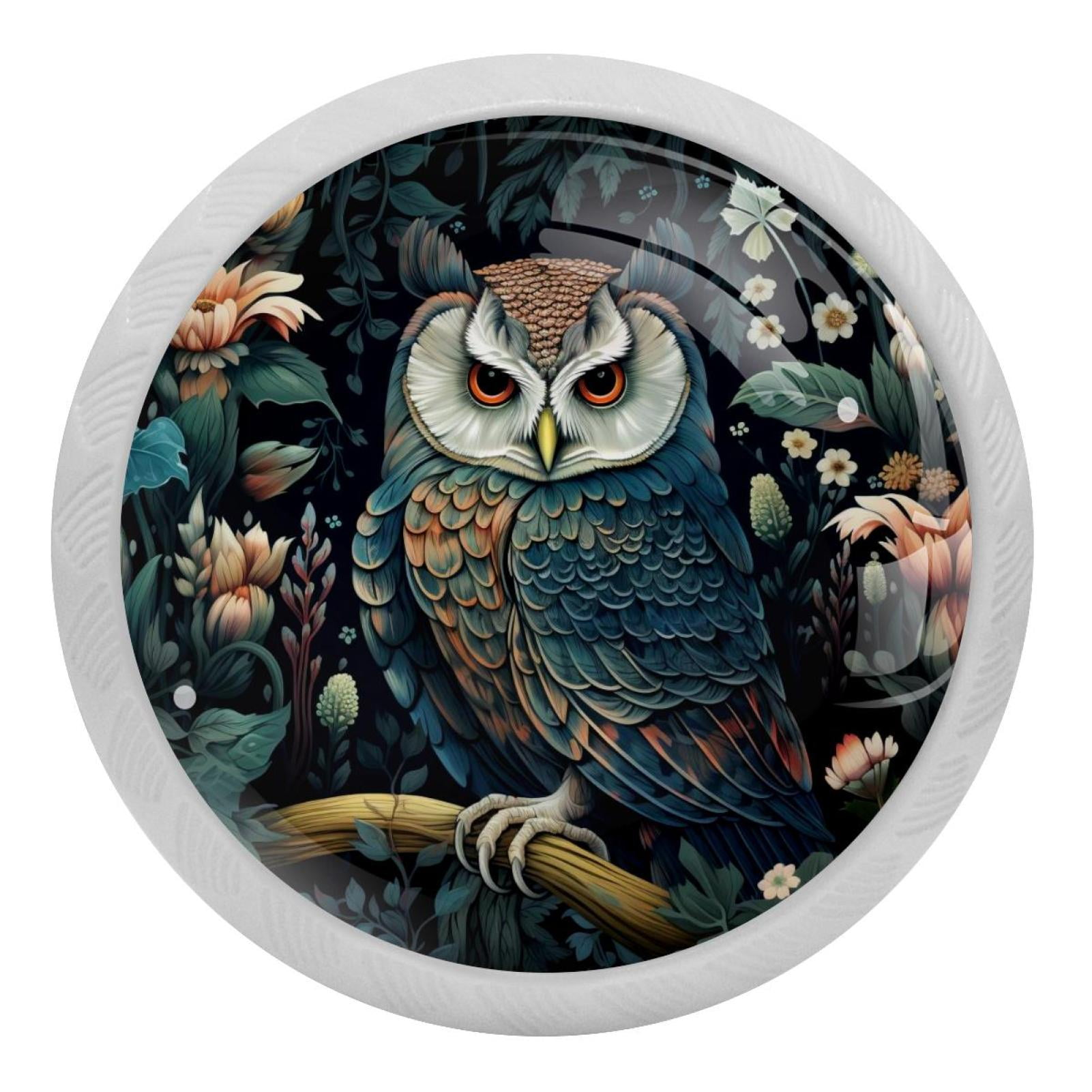 Owl Crystal Knobs with Screws - 4-Pack Round Fluorescent Drawer Pulls ...