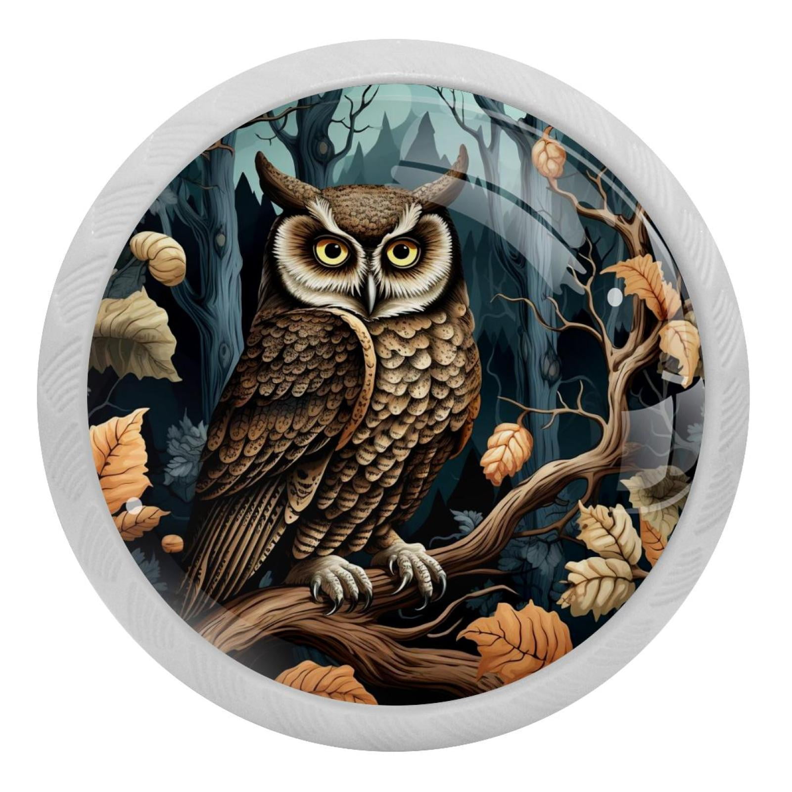 Owl Crystal Knobs with Screws - 4-Pack Round Fluorescent Drawer Pulls ...