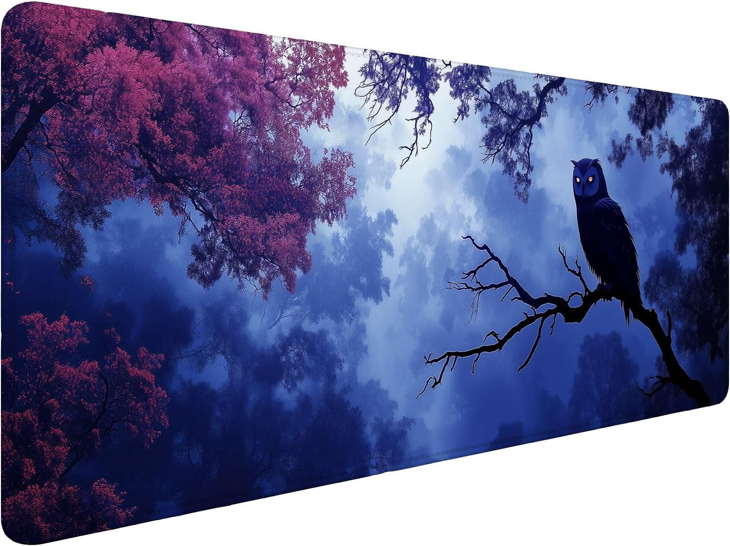 Owl Desk Mat Forest Dark Mysterious Purple Bird Animal Extended Gaming ...