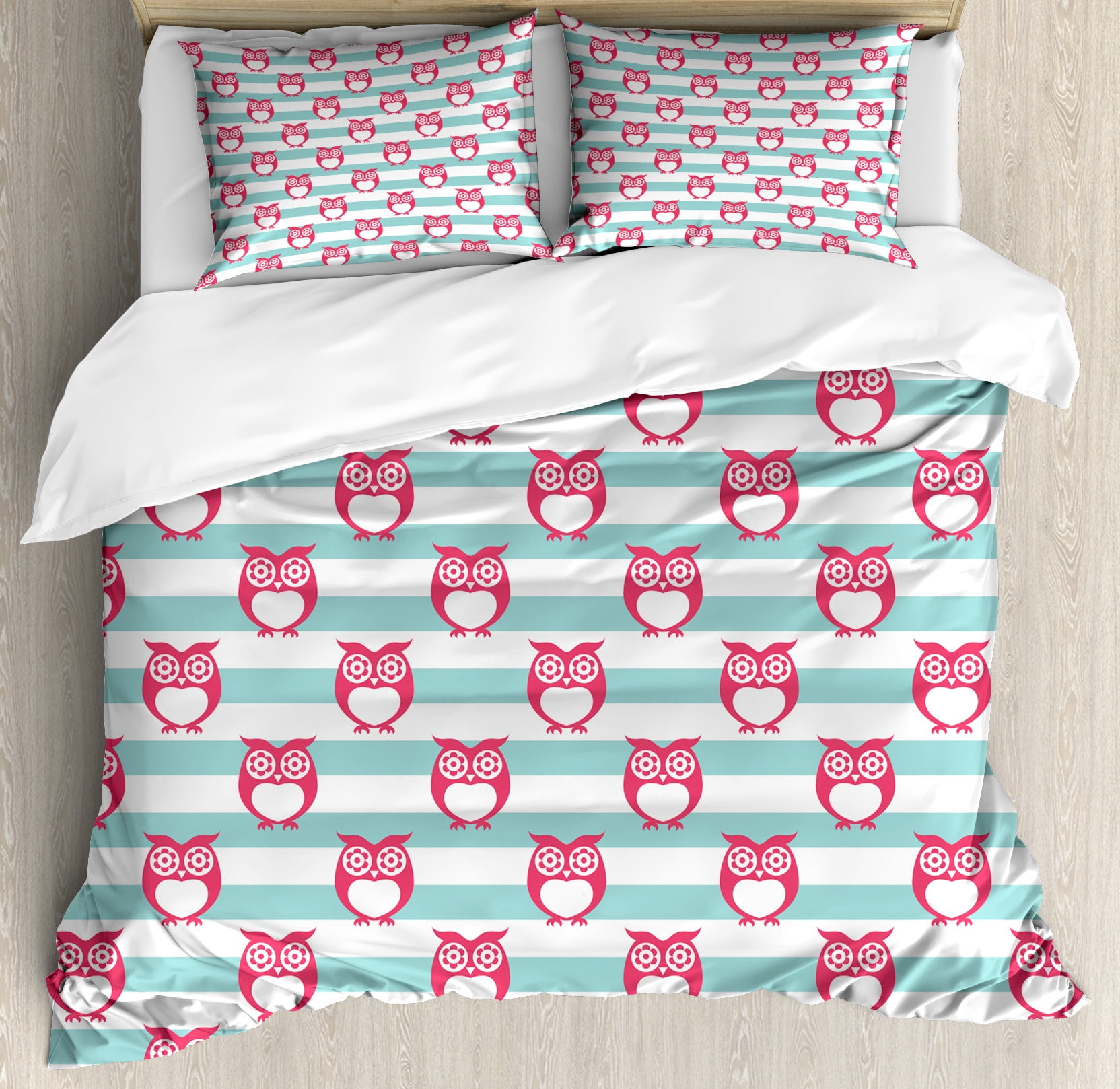 Owl Duvet Cover Set, Large Flower Eyed Owls Pattern Better Positive ...
