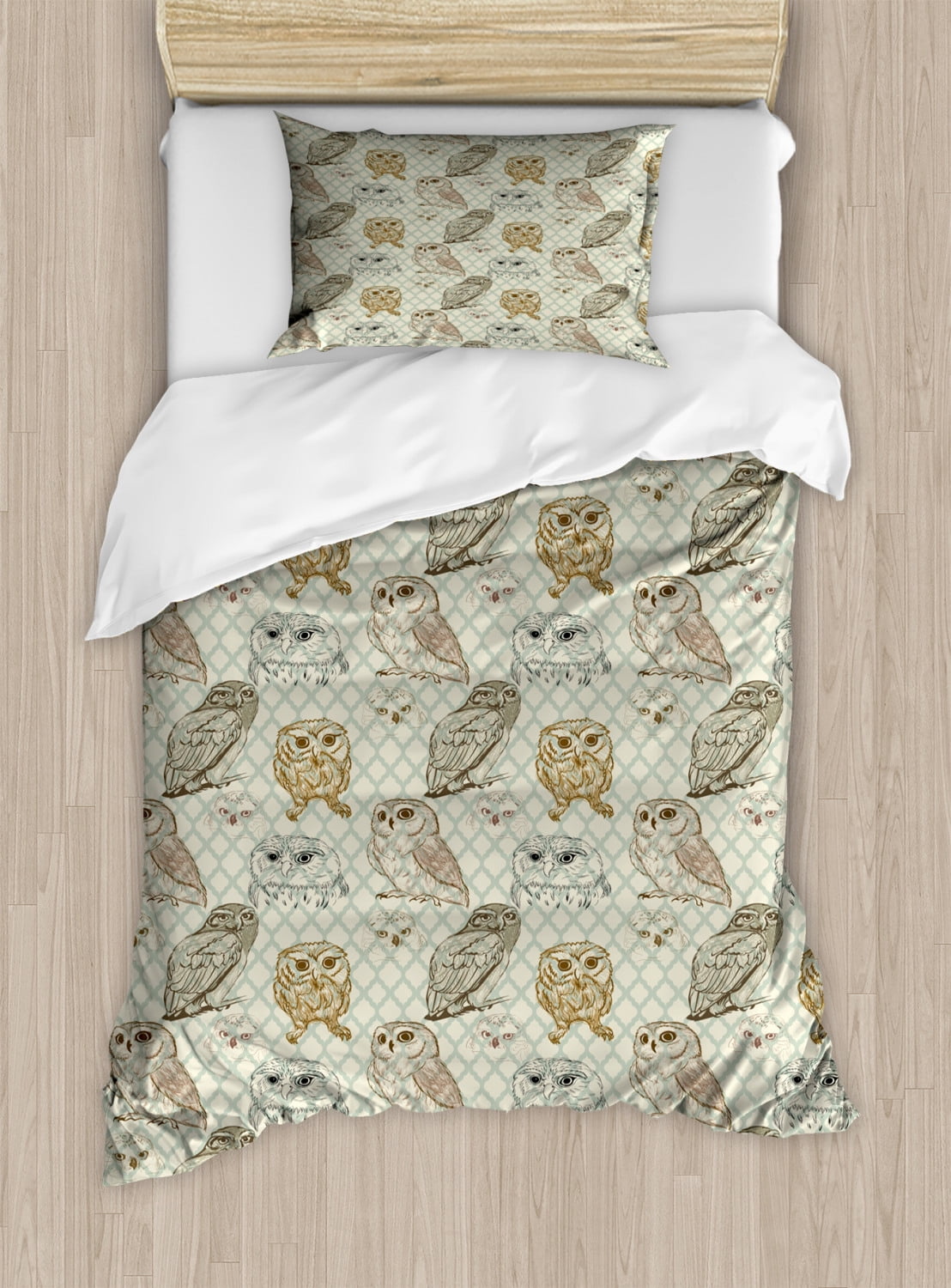 Owl Duvet Cover Set Twin Size, Cool Looking Owls Different Shapes and ...