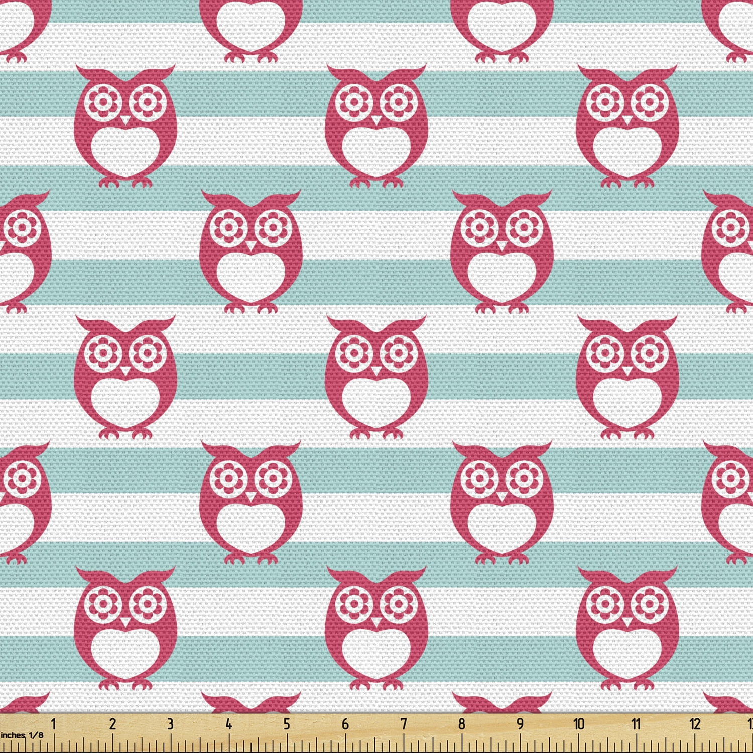 Ambesonne Owl Fabric by the Yard Upholstery, Flower Eyes Positive Mood ...