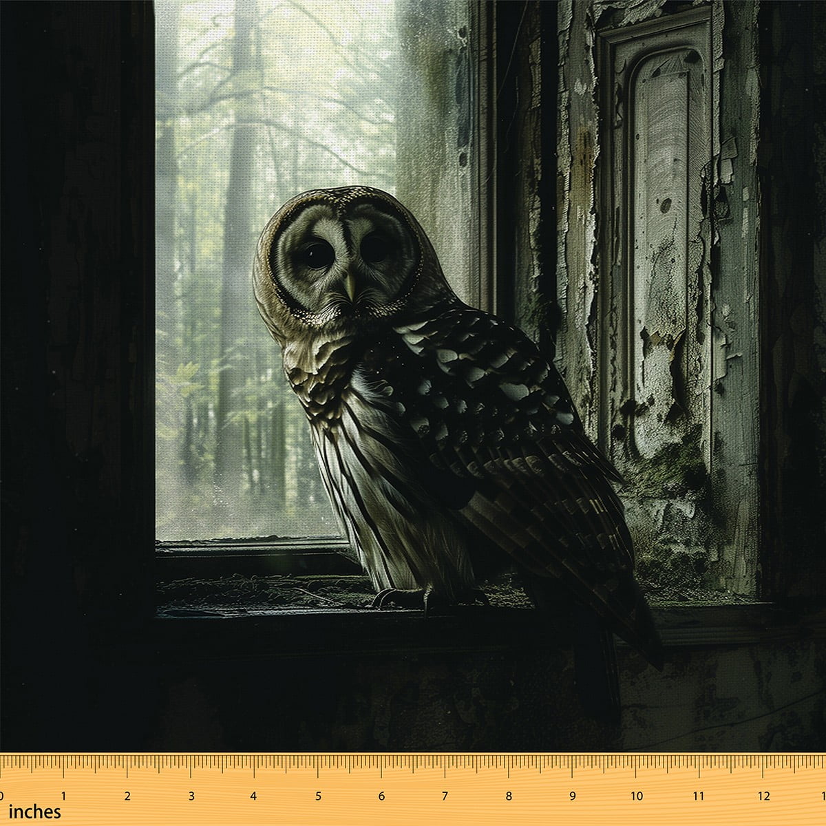 Owl Fabric By The Yard,Window Upholstery Fabric,Rustic Gothic Darkness ...