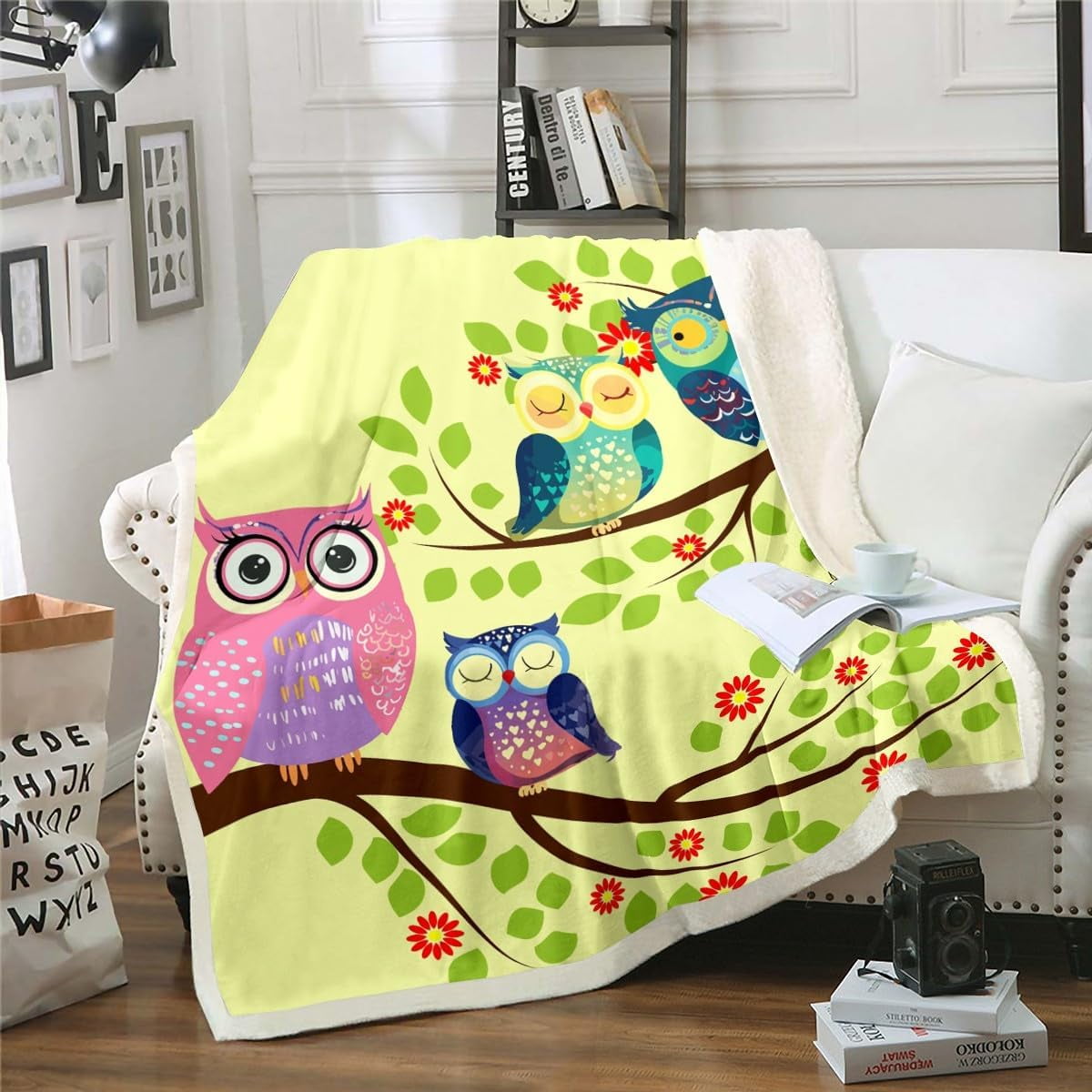 Owl Fleece Blanket ,Kawaii Owl Throw Blanket Cartoon Tree Fuzzy Blanket ...