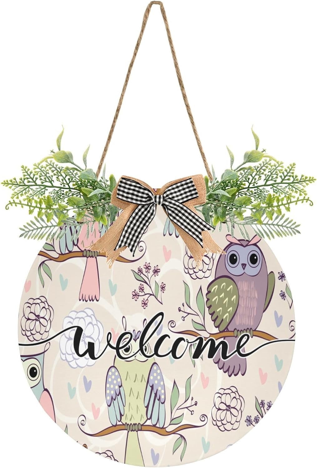 Owl Flower Heart Bird Welcome Sign Farmhouse Front Porch Door Hanging ...