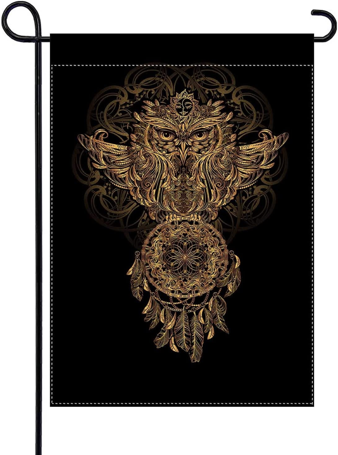 Owl Flower Holiday Garden Flags 12x18 Inch Double Sided Boho Gold Bird ...