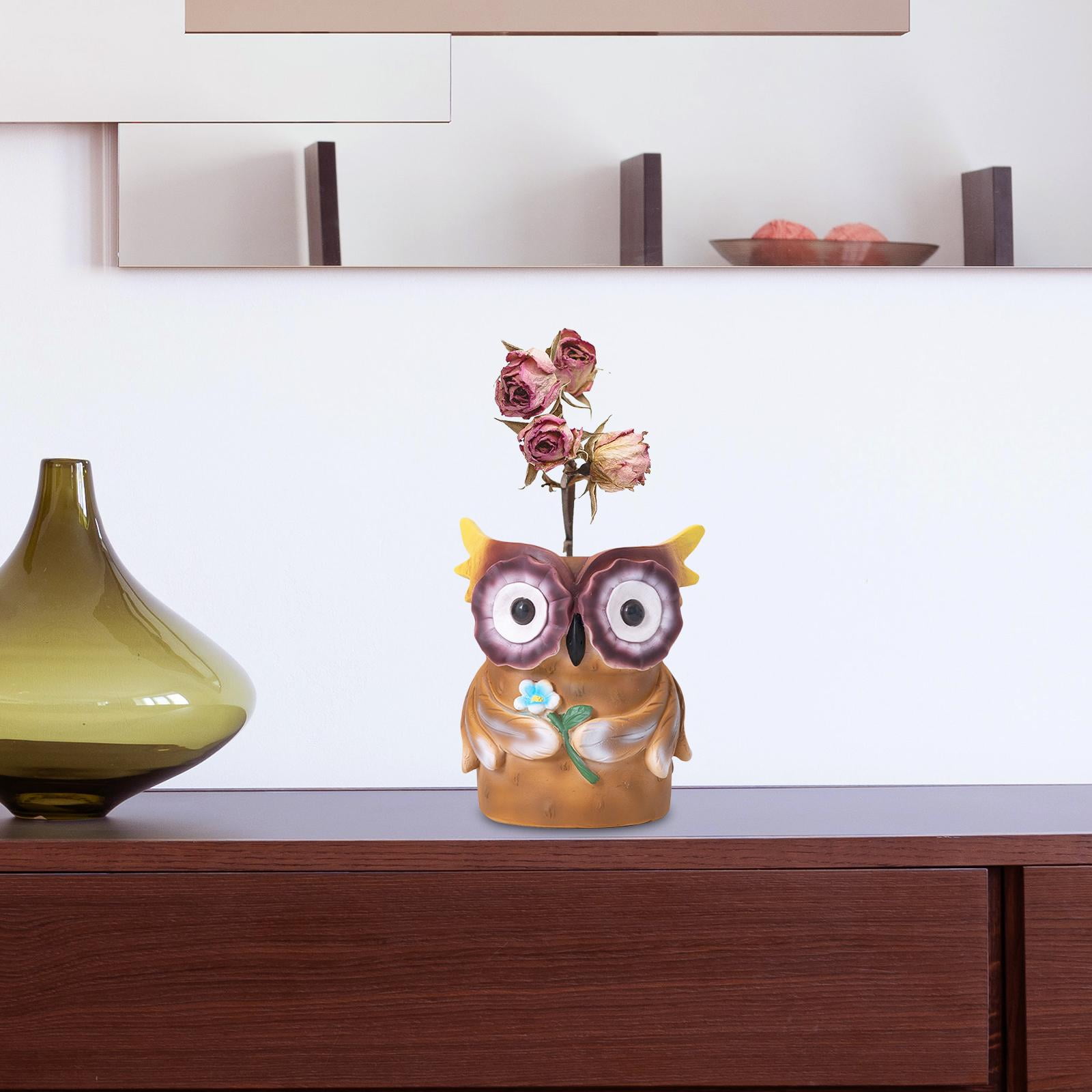 Owl Flower Pot Statue Decor Desk Decoration Ornament Abstract Owl ...