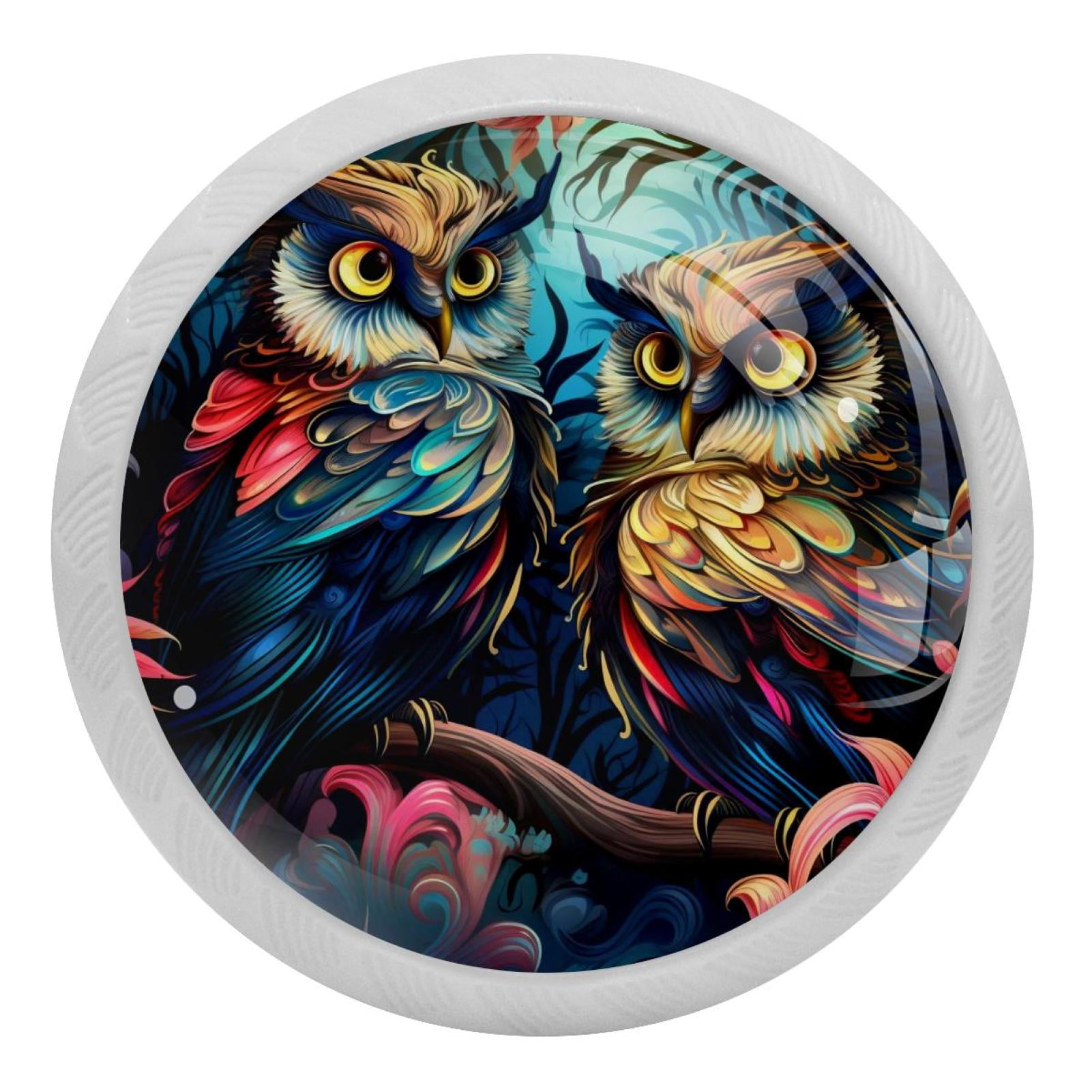 Owl Fluorescent Glow-in-the-Dark Drawer Pulls: 4-Pack Round Knobs with ...