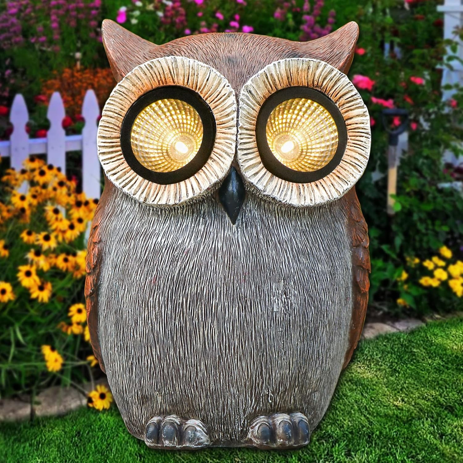 Owl Garden Statues Outdoor Decor with Solar LED Lights - Cute Owl ...