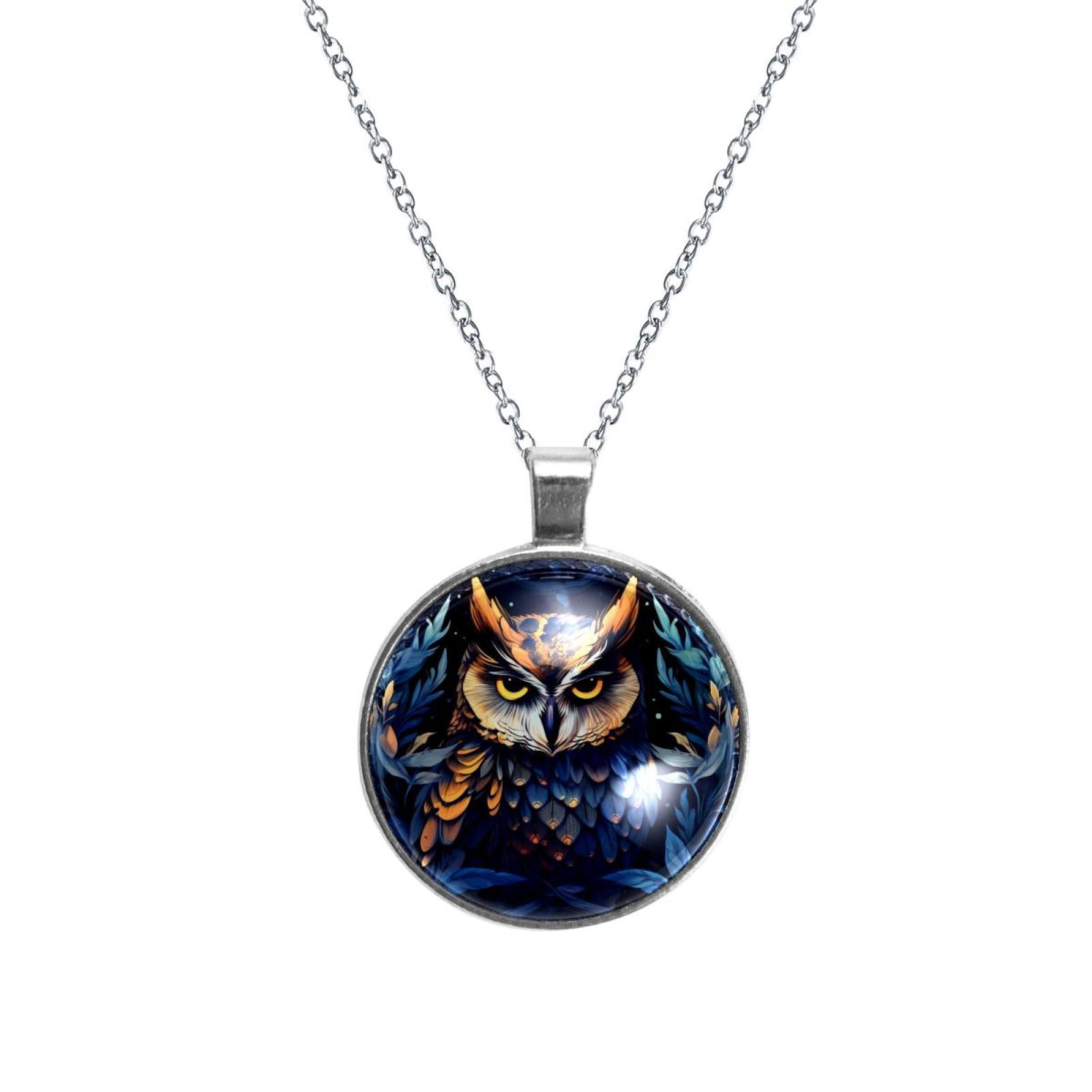 Owl Glass Design Circular Pendant Necklace - Stylish Jewelry for Women ...