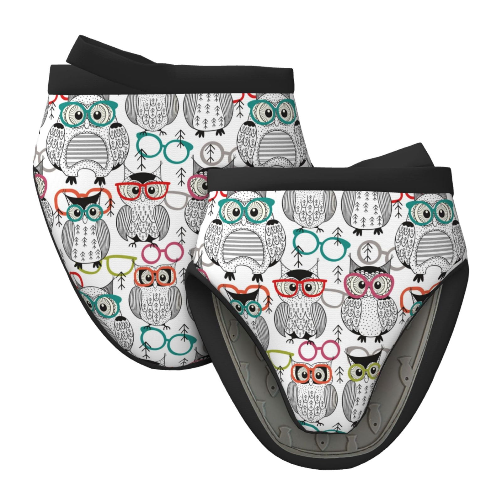 Owl with Glasses Oven Mitts Heat Resistant with Hanging Loop, Soft ...