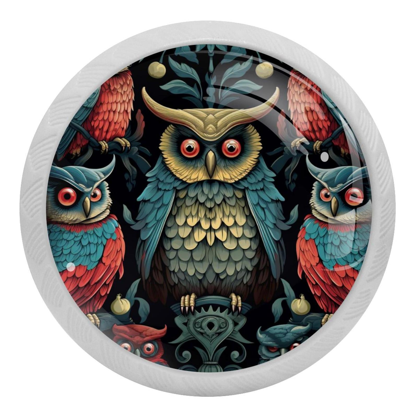 Owl Glow-in-the-Dark Round Cabinet Knobs - Fluorescent Drawer Pulls 4 ...