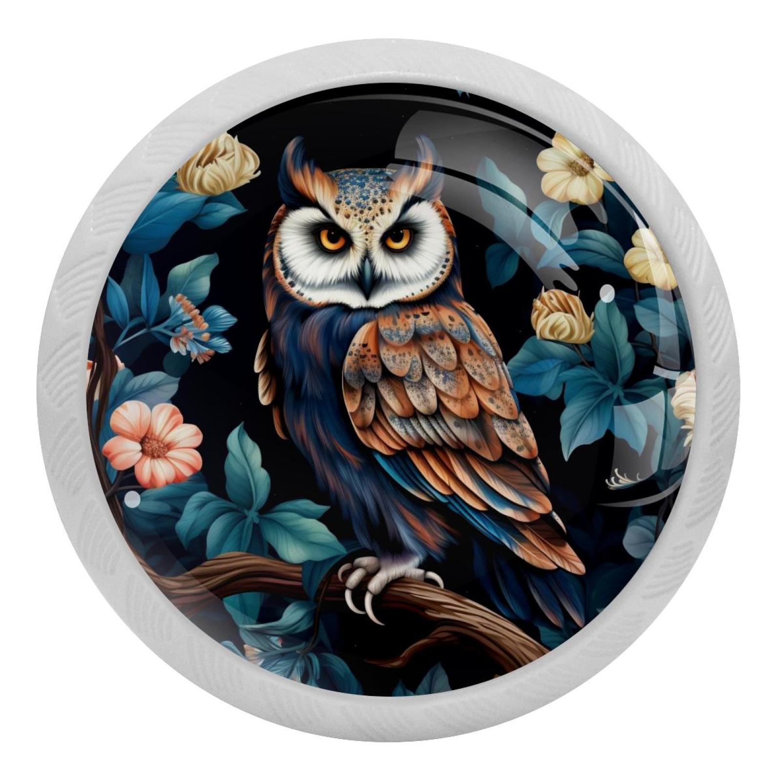 Owl Glow-in-the-Dark Round Cabinet Knobs - Fluorescent Drawer Pulls 4 ...