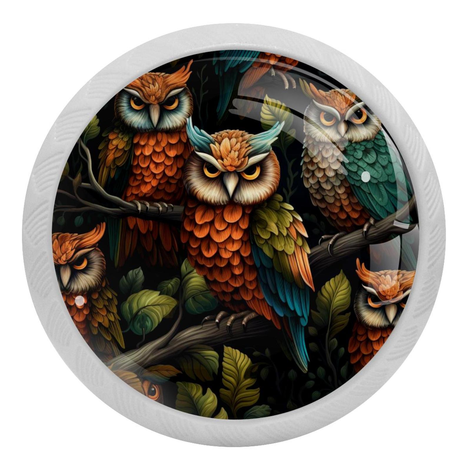 Owl Glow-in-the-Dark Round Cabinet Knobs - Fluorescent Drawer Pulls 4 ...