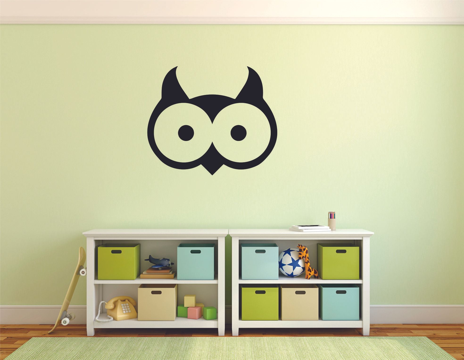 Owl Head Silhouette Owls Face Eyes Animal Cartoon Wall Sticker Art ...