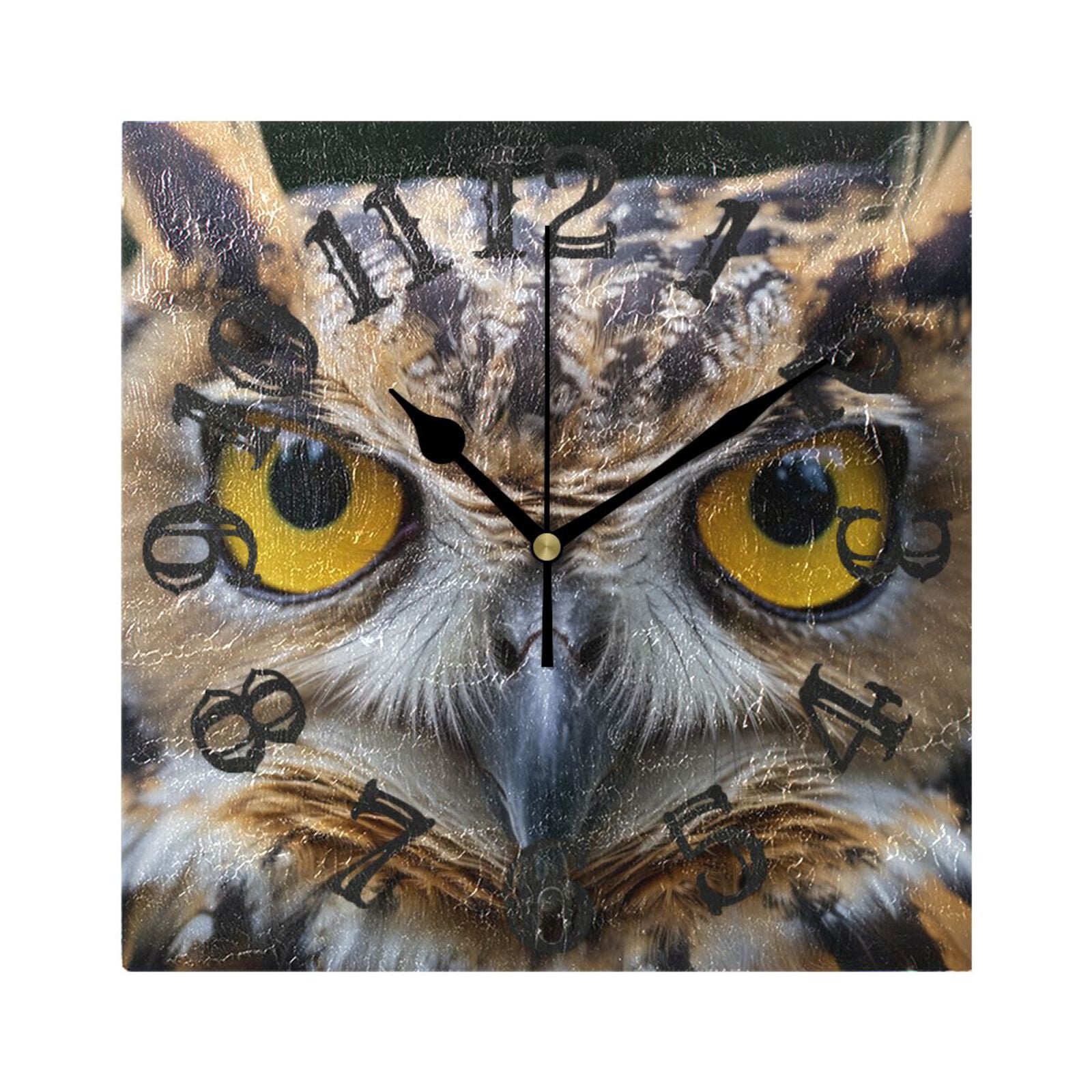 Owl Head Wall Clock Square Silent Non Ticking Battery Operated Clock ...