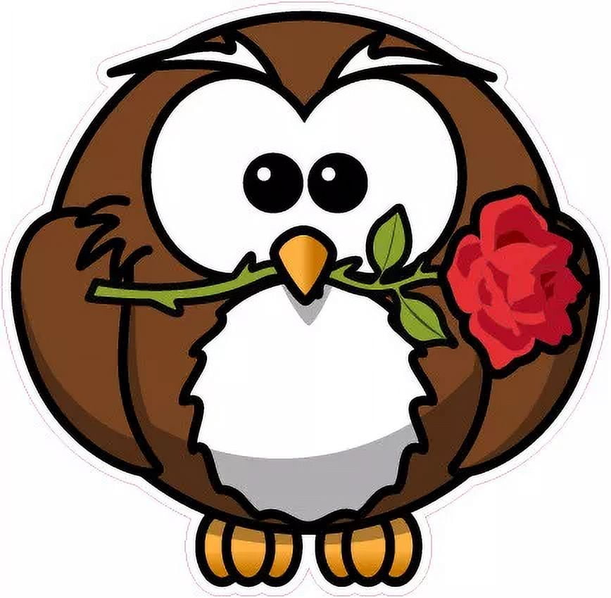 DOPASTICKER Owl Holding A Rose Window Decal Decorative Laptop, Phone ...