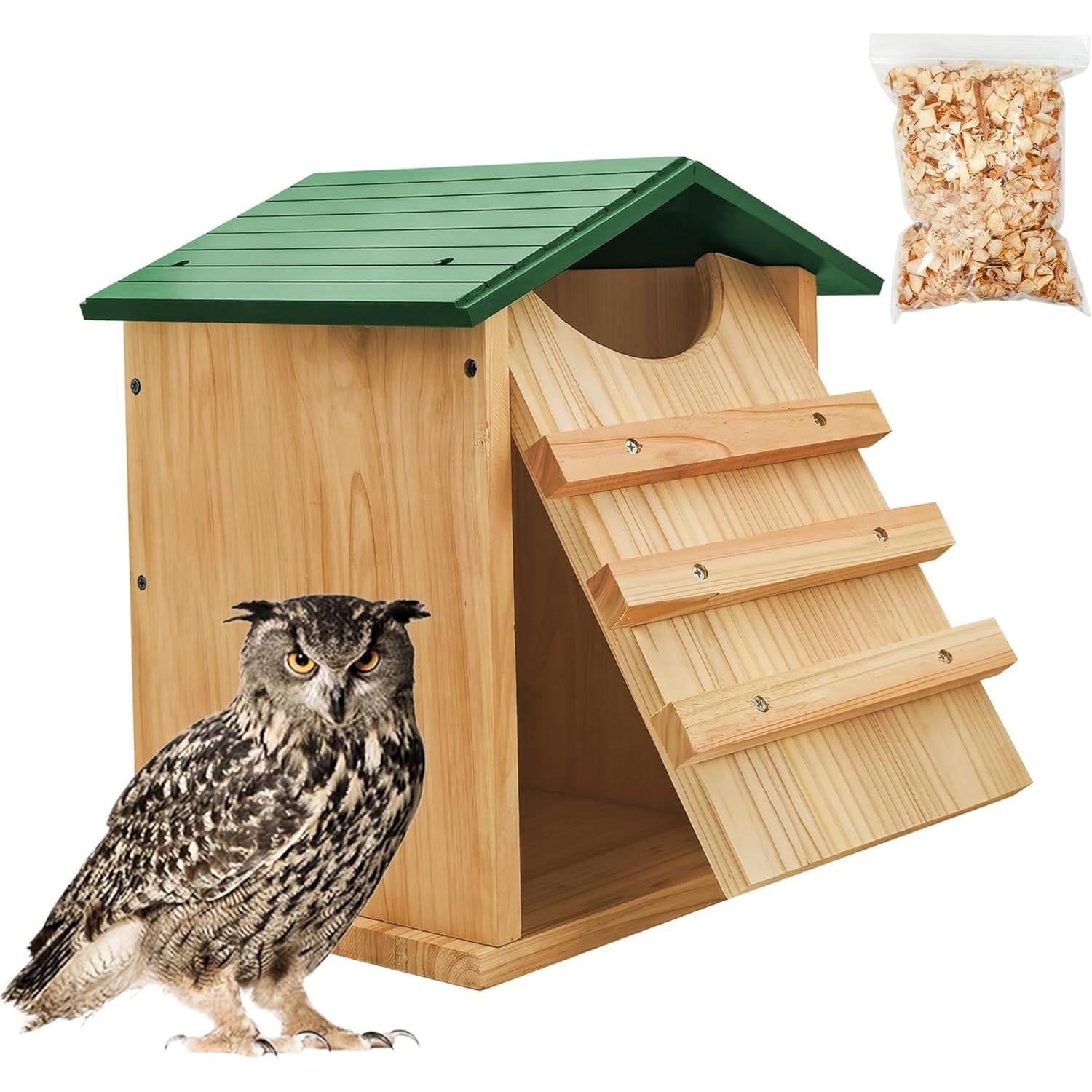 Owl House 14 x 10 Inch with Bird Stand Design, Owl Box 100% Cedar Wood ...