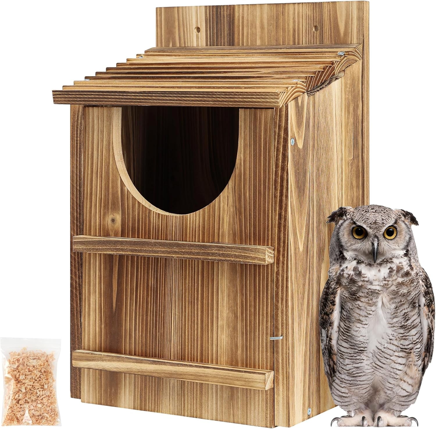 Owl House,Carbonized Cedar Large Owl Bird Box with Shavings,Owl Boxes ...