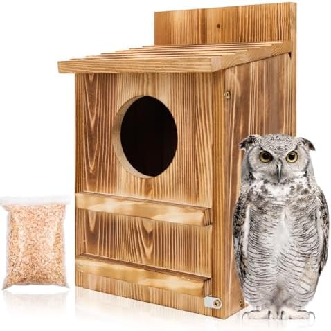 Owl House,Carbonized Cedar Large Owl Bird Nesting Box with Shavings for ...