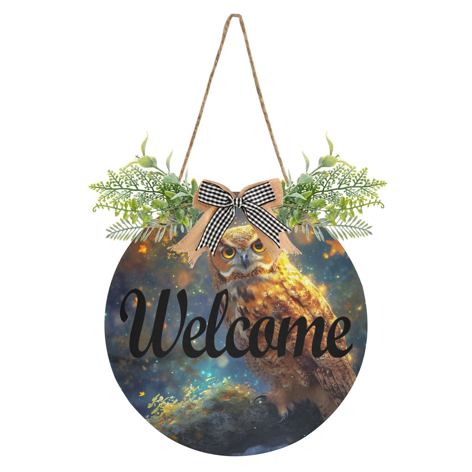 Owl Leaves Welcome Sign for Front Door Wreath Door Sign for Farmhouse ...