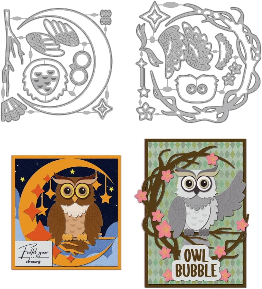 Owl Metal Die Cuts Moon Tree Vine Bird Cutting Dies Flower Starlight ...