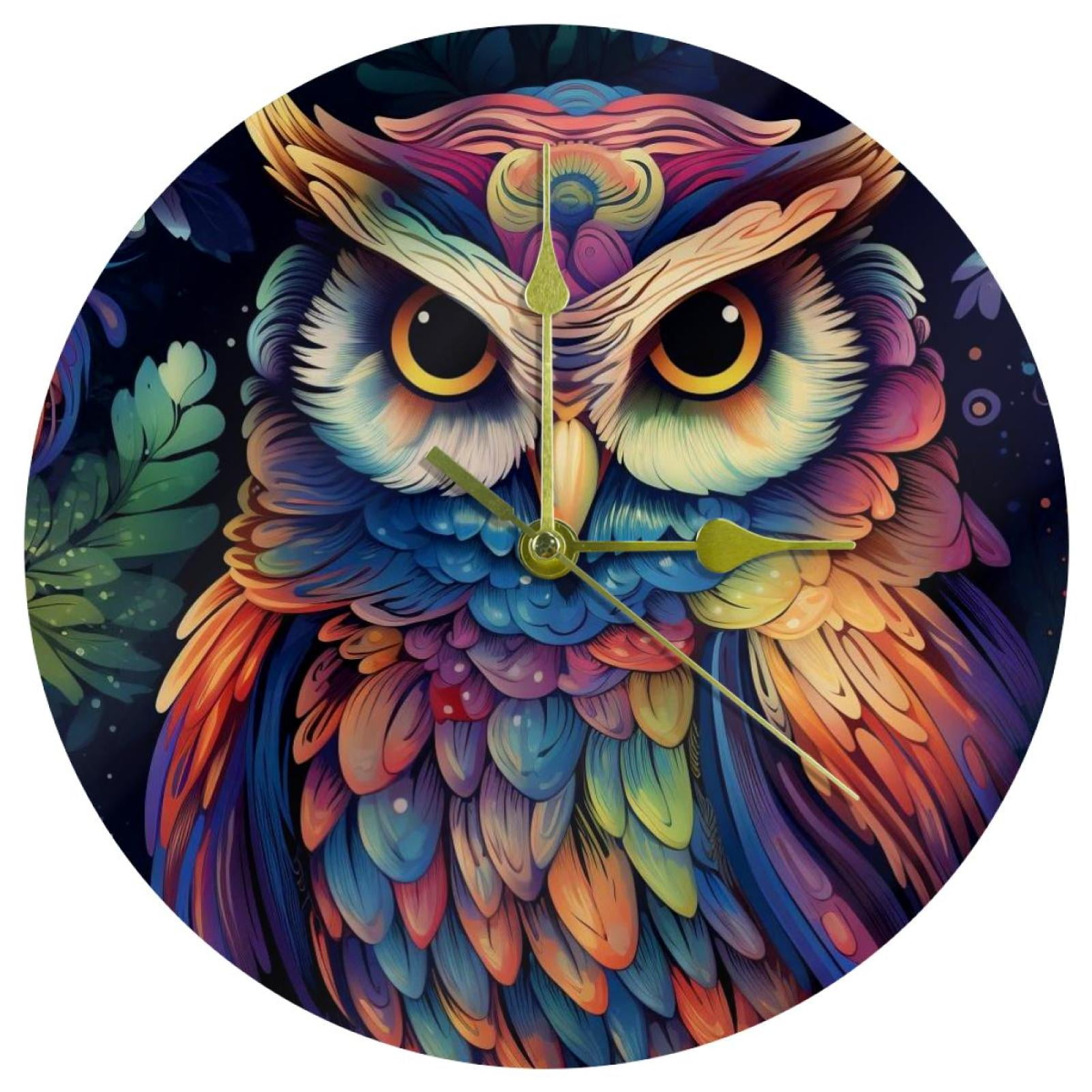 Owl Modern Round Acrylic Wall Clock 9.8 Inches Silent Non Ticking ...