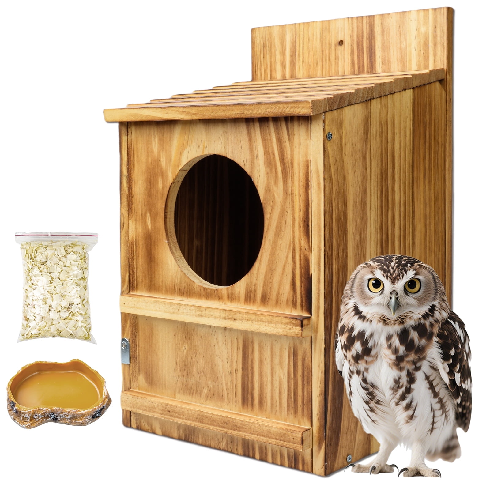 Handmade Wooden Owl House for Outdoors, Carbonized Nesting Box for ...
