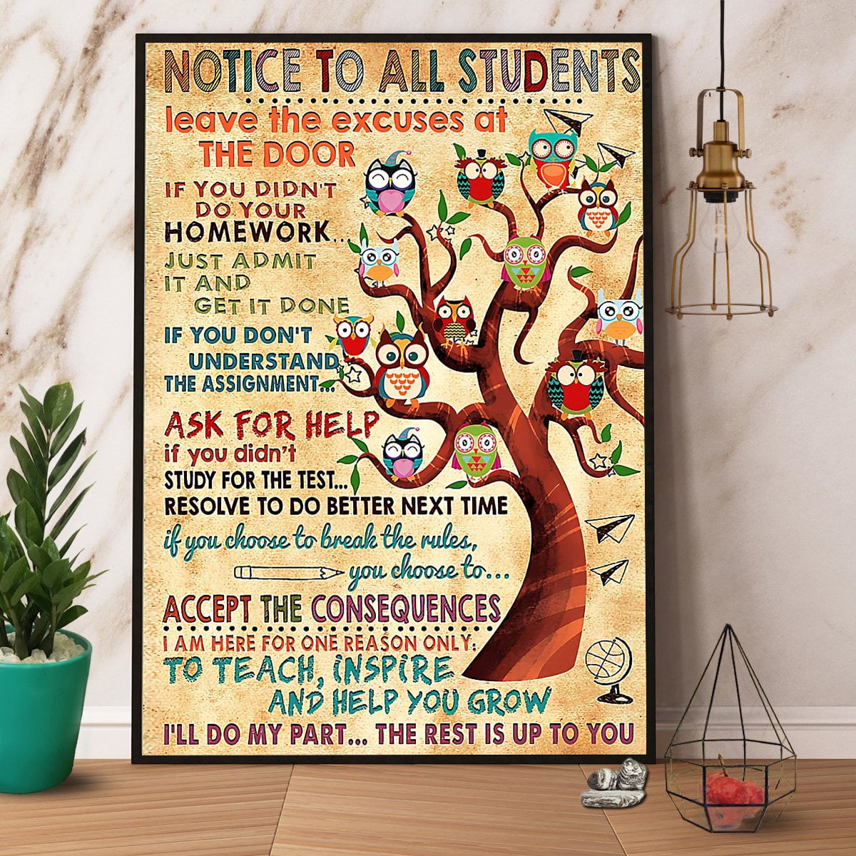 Owl Notice To Students To Teach Inspire And Help You Grow Paper Poster ...