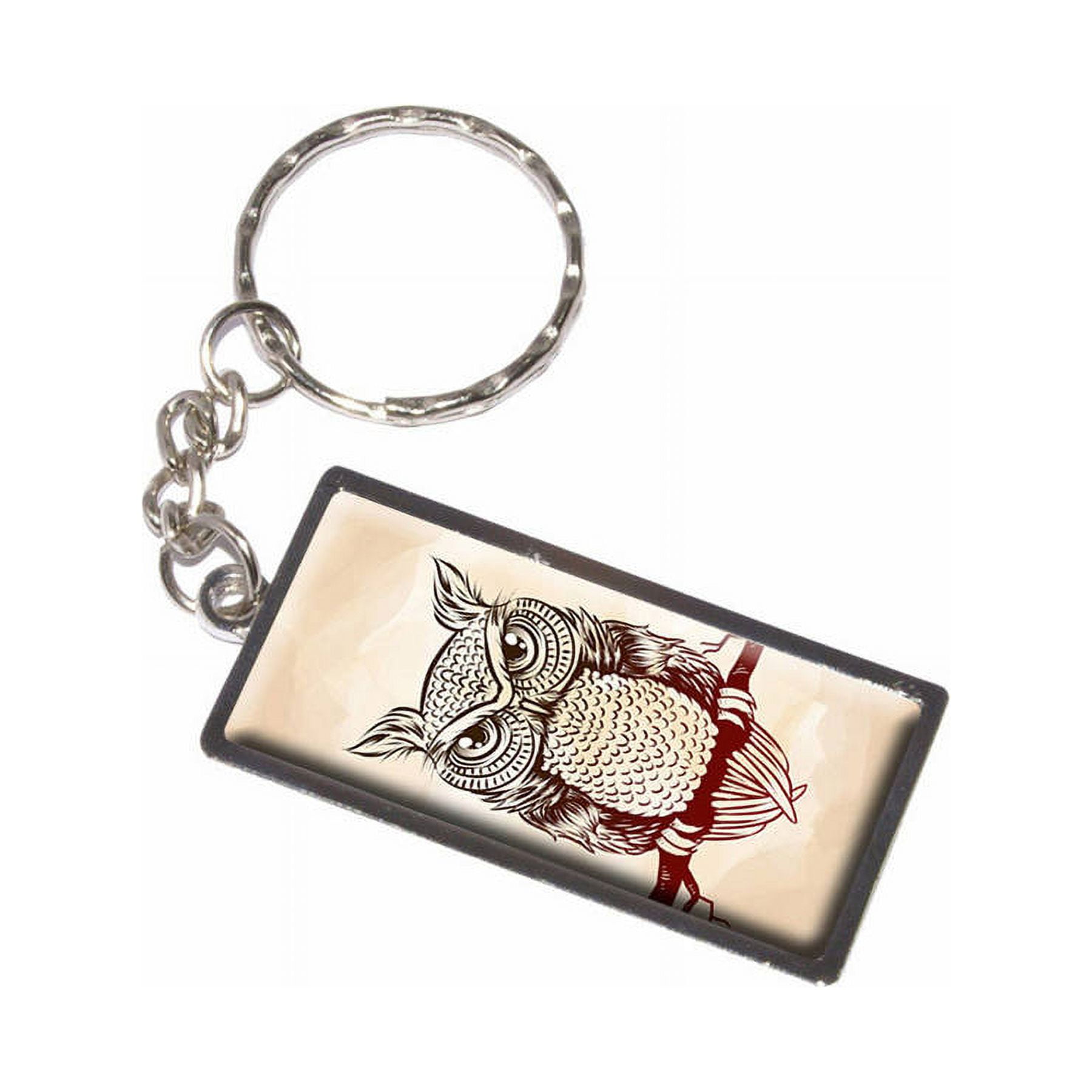 Owl On Branch Rustic Bird Keychain Key Chain Ring - Walmart.com