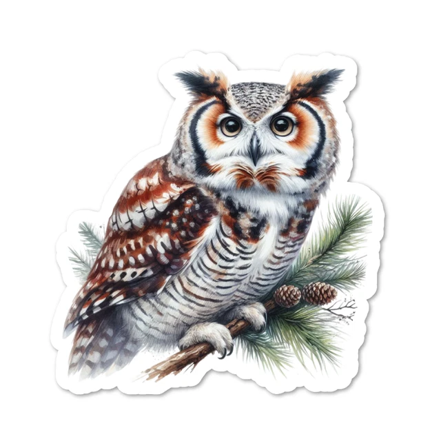 Owl, Pine Tree, Bird Sticker, Water Resistant, Scrapbooking ...