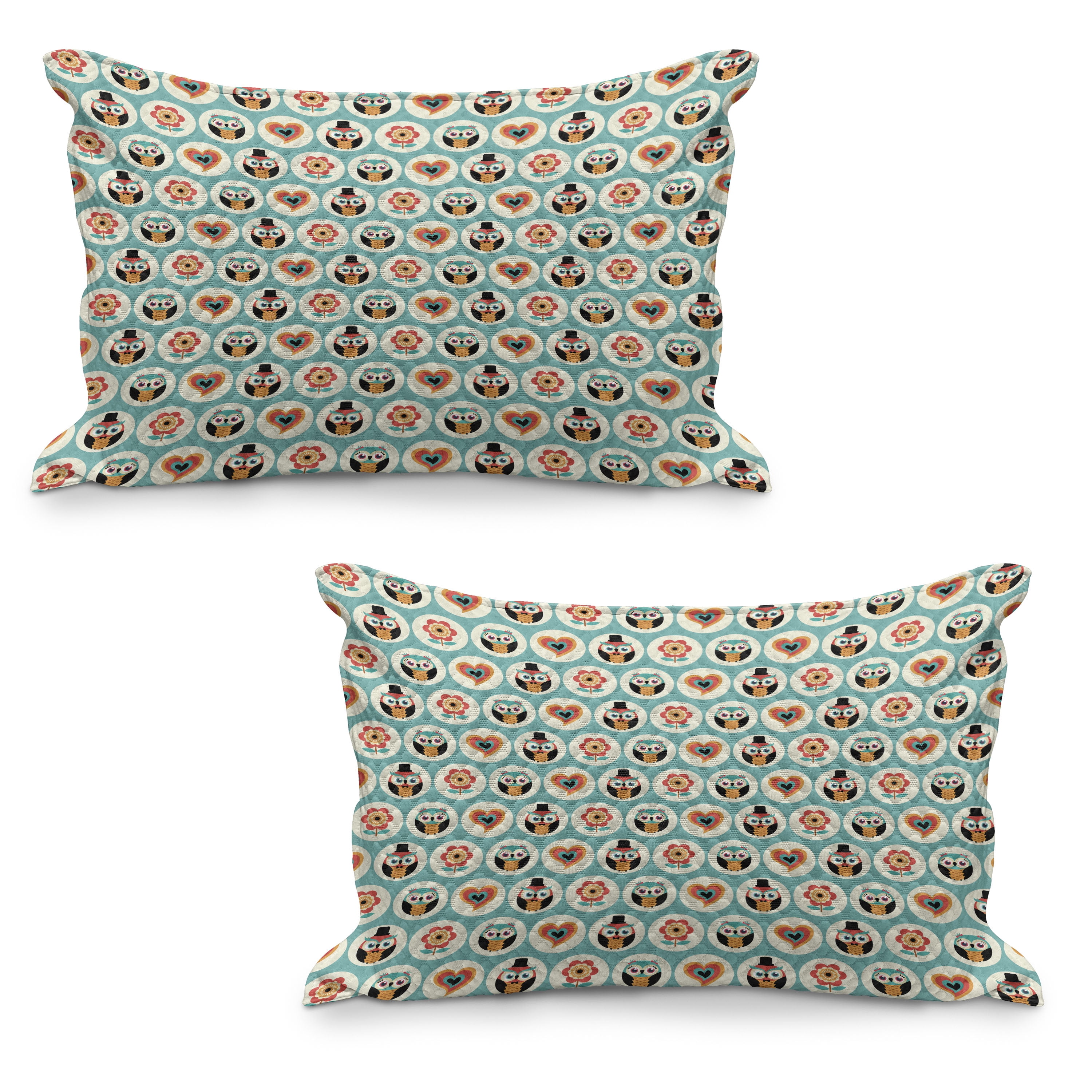 Owl Quilted Pillowcover Set of 2, Owls in Female and Male Clothing with ...