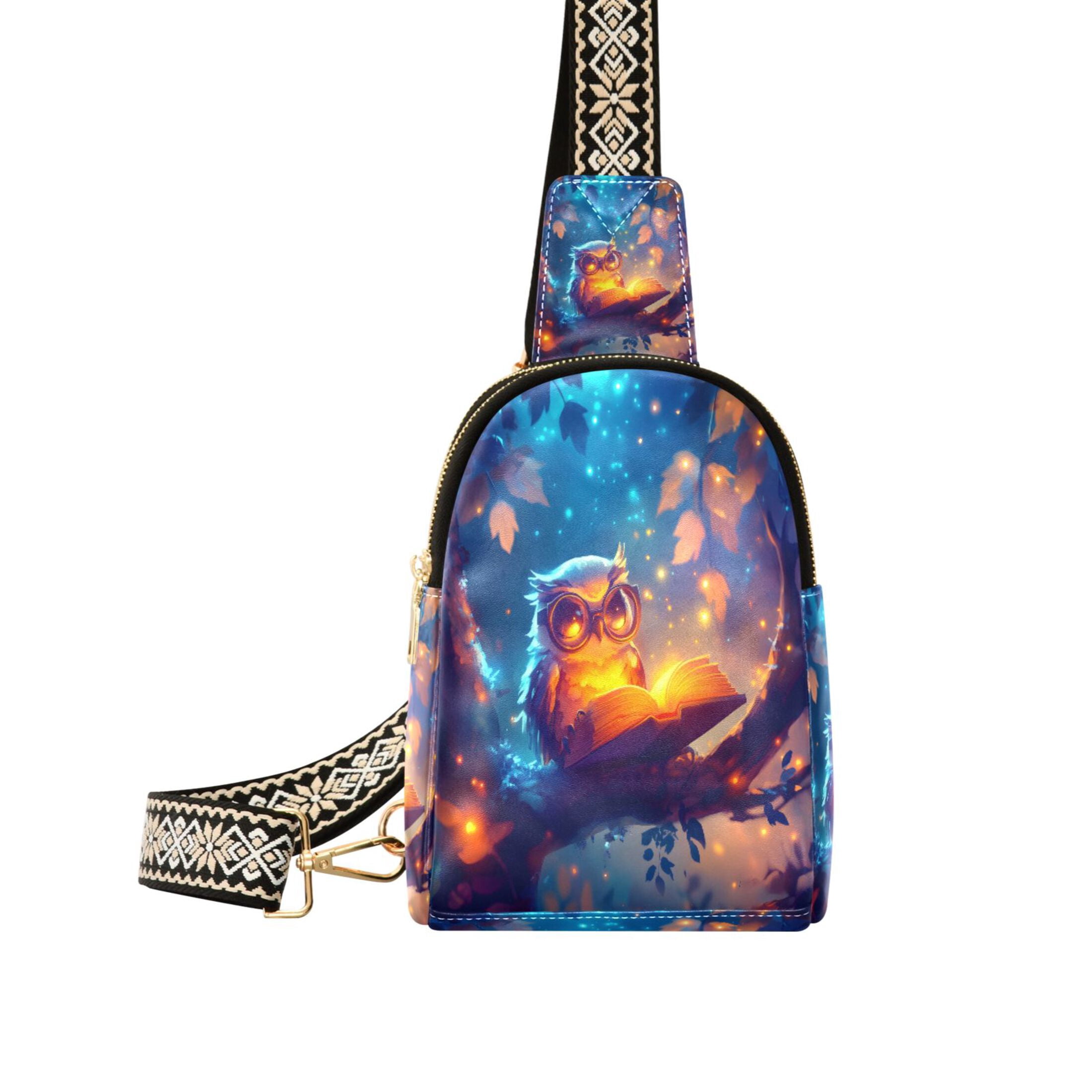 Owl Reading Women's PU Leather Crossbody Bag, Dual Zipper Pockets ...
