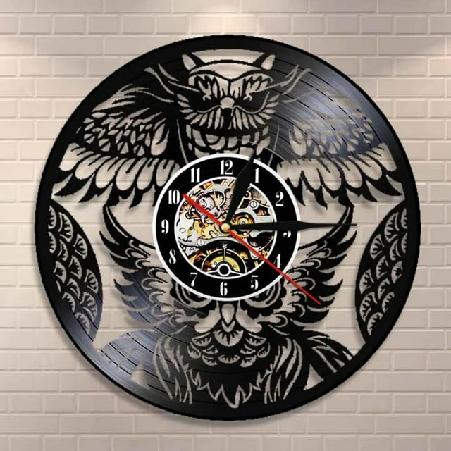 Owl Retro Vinyl Wall Clock,Vinyl Record Clock Wall Art Black Handmade ...