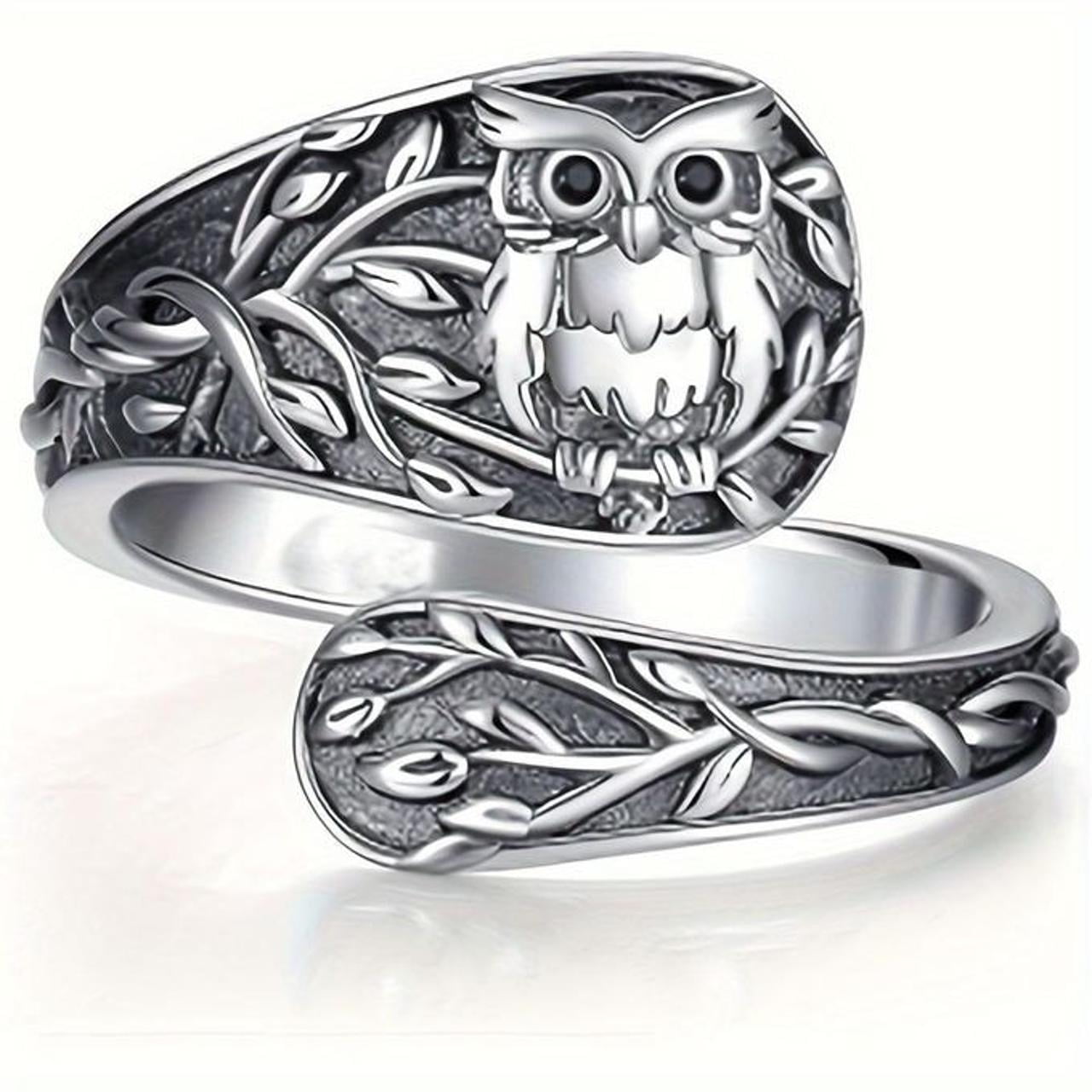 Owl Ring Resizable Silver Forest Moon Raven Crow Jewelry - Walmart.com