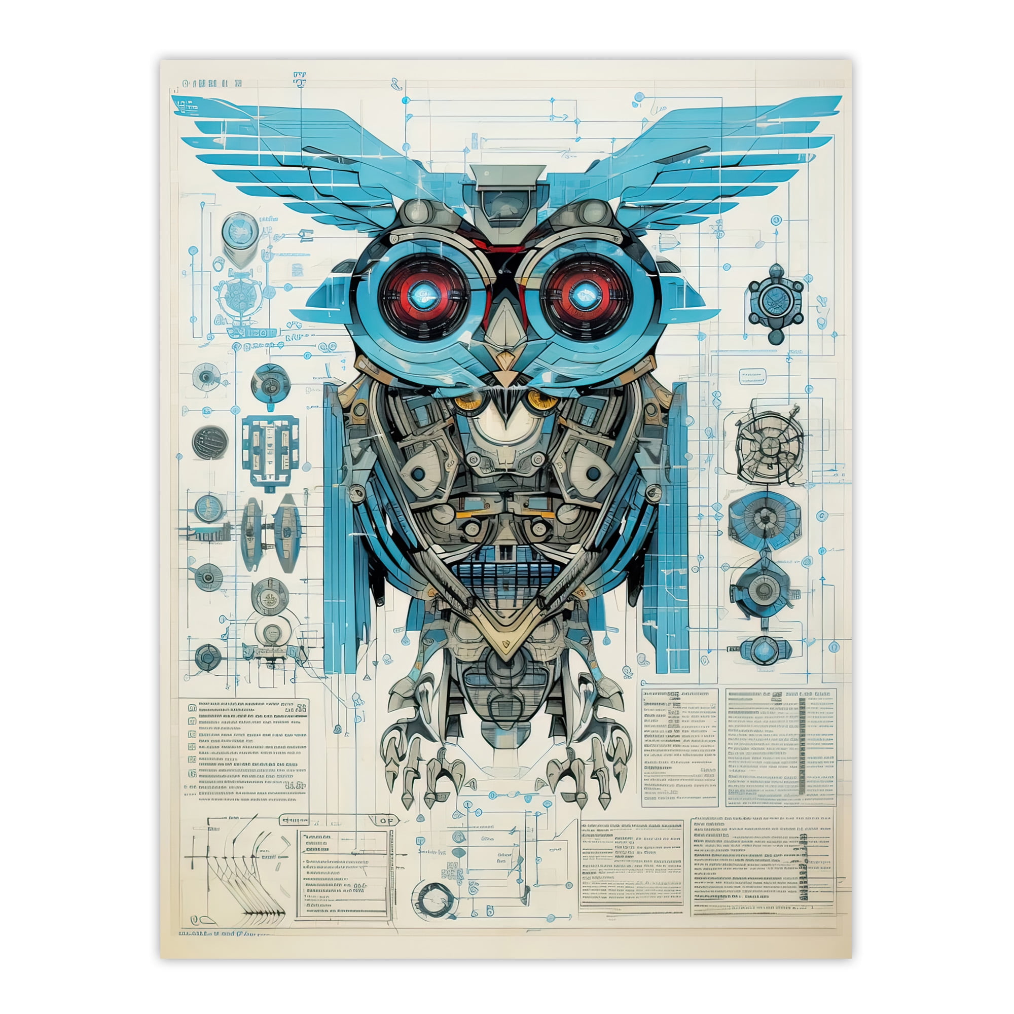 Owl Robot Machine Schematic Diagram Engineering Page Blue Gold ...