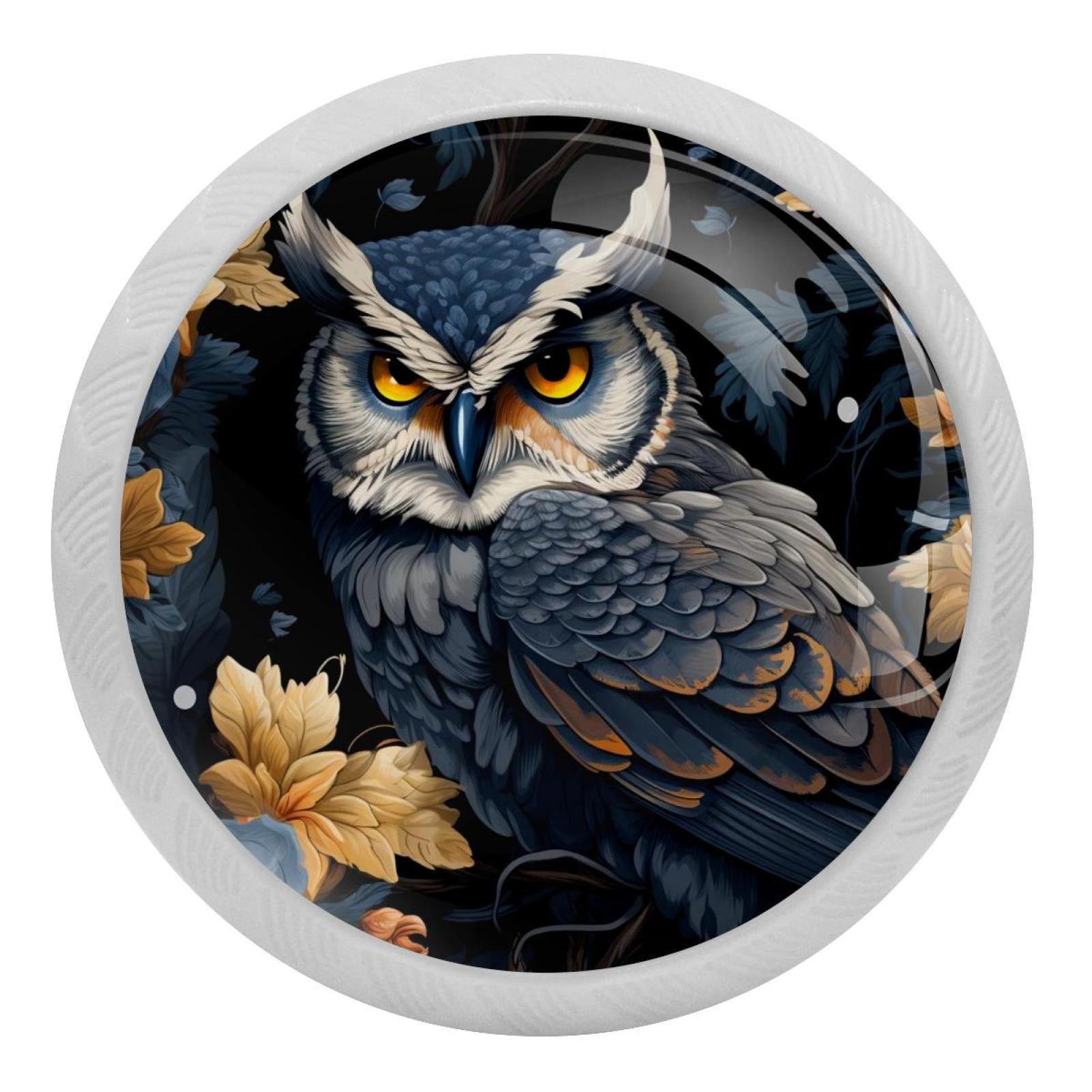 Owl Round Glow-in-the-Dark Cabinet Knobs with Screws - 4 Pack ...
