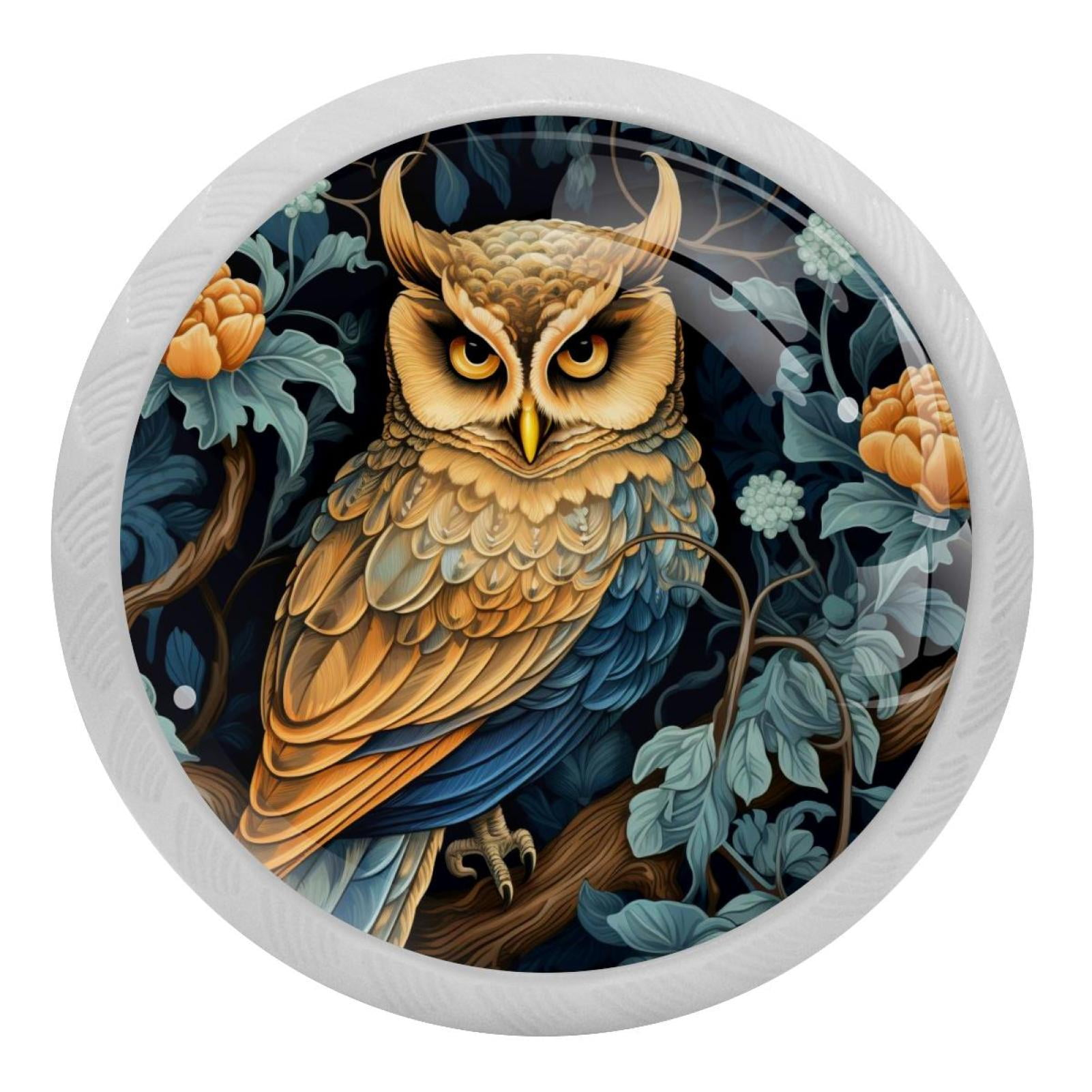 Owl Round Glow-in-the-Dark Cabinet Knobs with Screws - 4 Pack ...