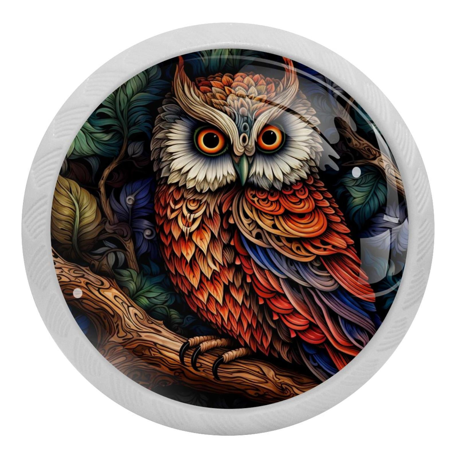 Owl Round Glow-in-the-Dark Cabinet Knobs with Screws - 4 Pack ...