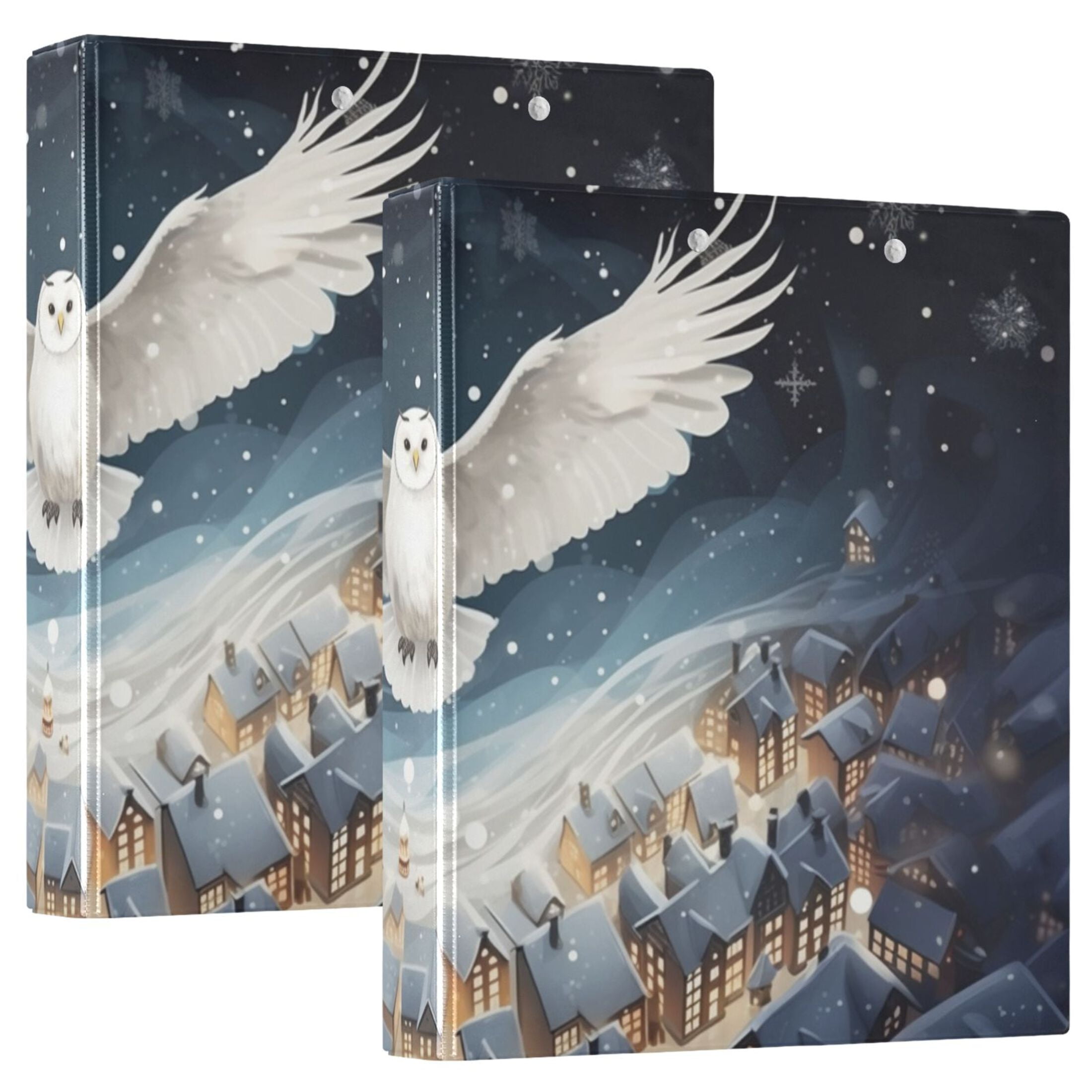 Owl Snowy Night Houses 3 Ring Binders 1.5 inch Hardcover File Folders ...