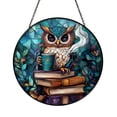 Owl Stained Glass Suncatcher – Books and Coffee Reading Nook Window Art ...