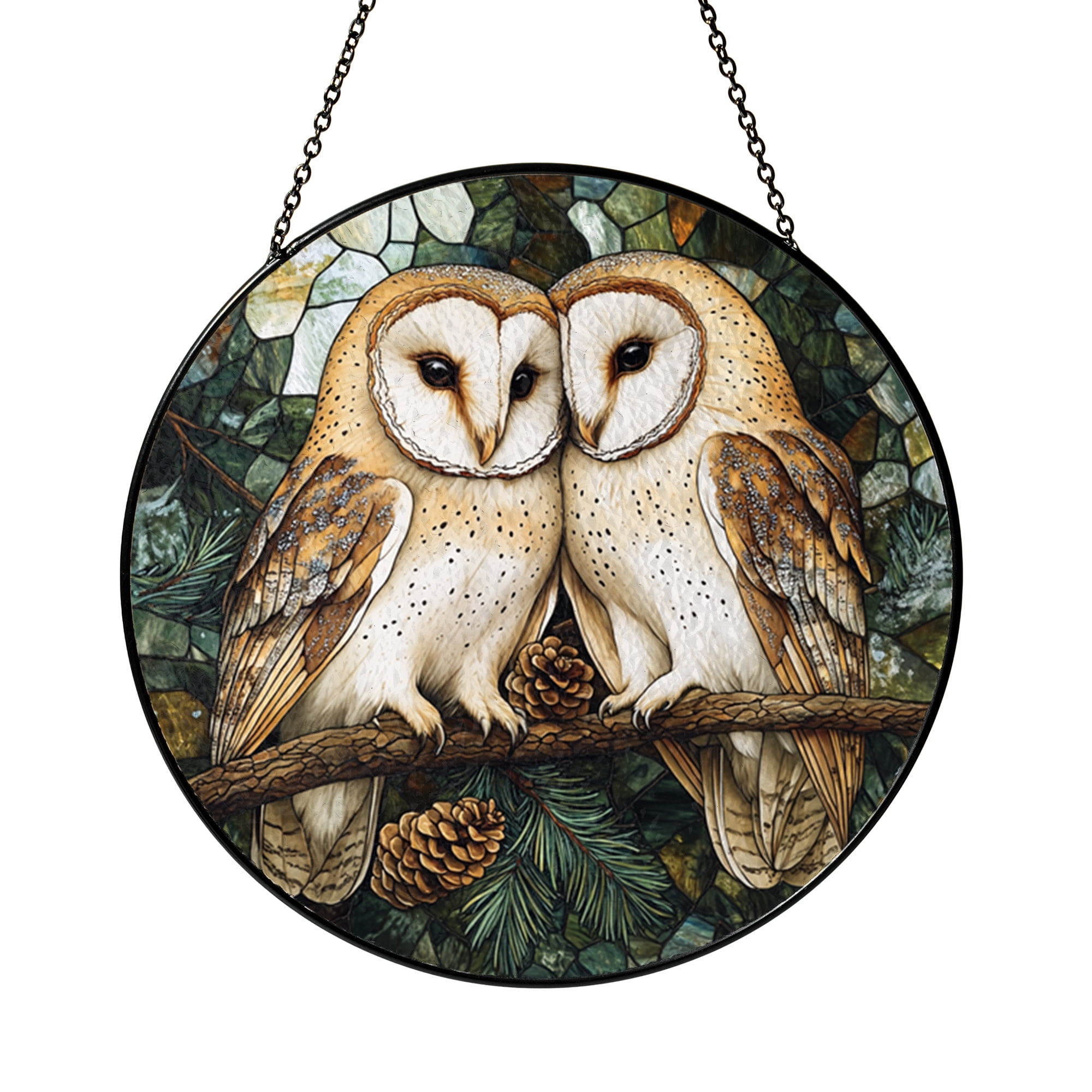 Owl Stained Glass Suncatcher – Winter Pine Tree Window Hanging ...