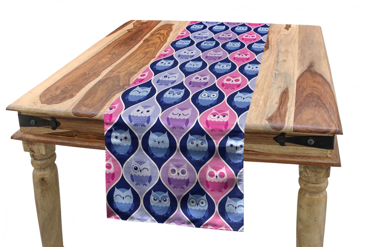 Owl Table Runner, Tired Eyes Closed Sleeping Owls Silent Flight Kids ...