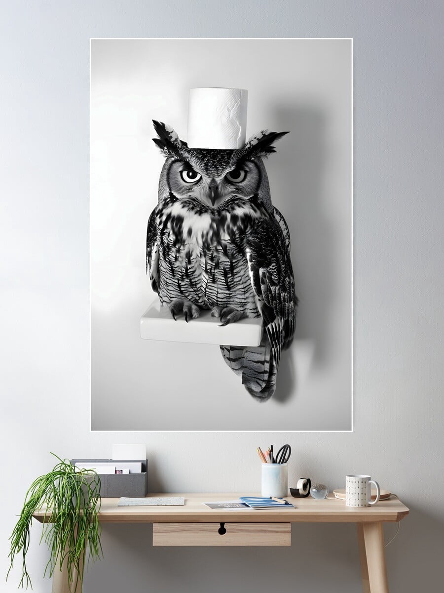 Owl Toilet Paper Head Funny Bathroom Wall Art, Stretched Canvas 16x20in ...