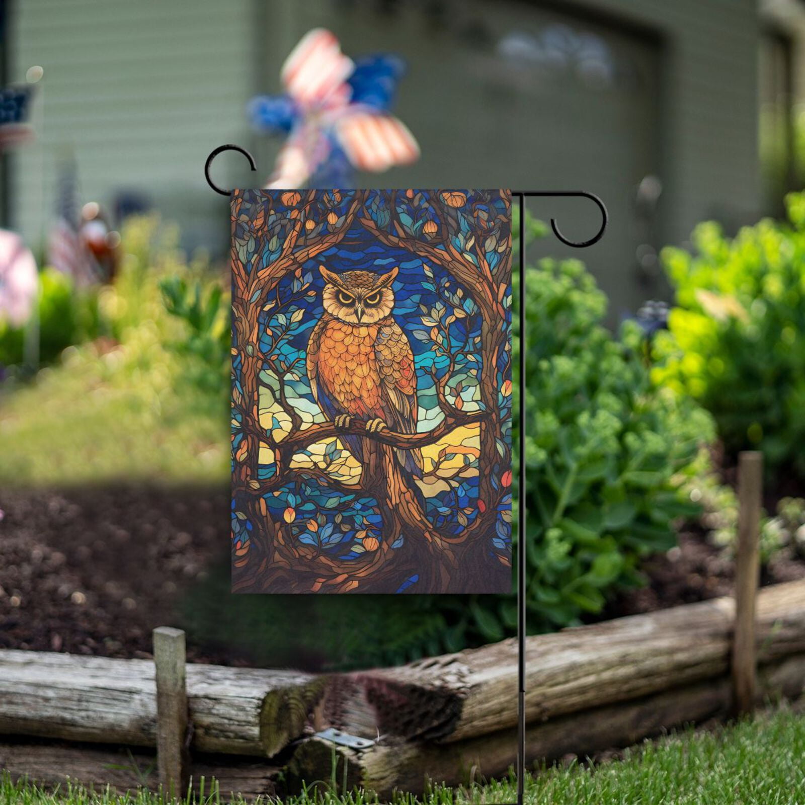 Owl Trees Fruit Flowers Leaves Garden Flag Double Sided Outdoor Banners ...